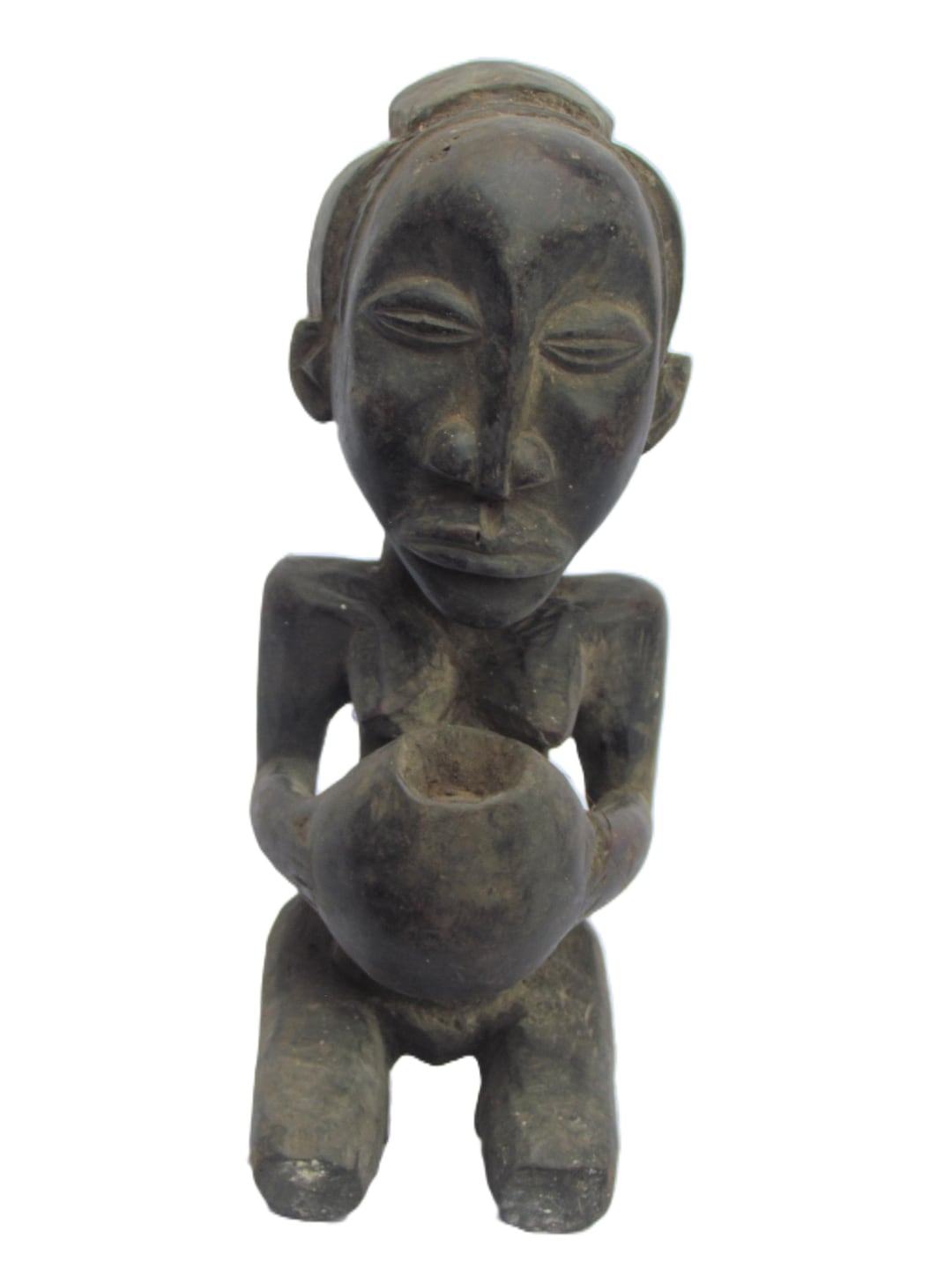 Kneeling Luba Female Statue, Hand-carved African Woman Figure, Congo ...