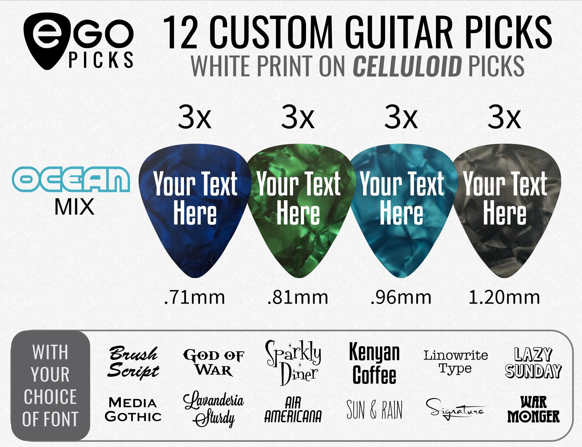12 CUSTOM GUITAR PICKS - Celluloid - (ocean Mix) - Etsy