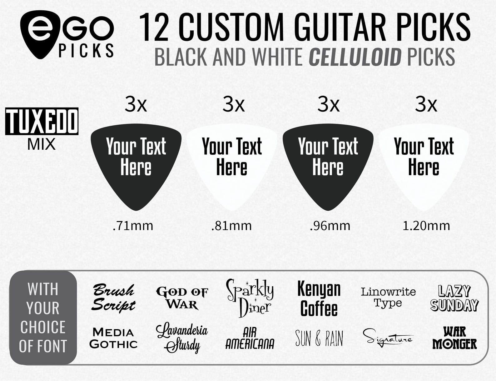 12 CUSTOM GUITAR PICKS - Triangle Celluloid - (tuxedo Mix) - Etsy