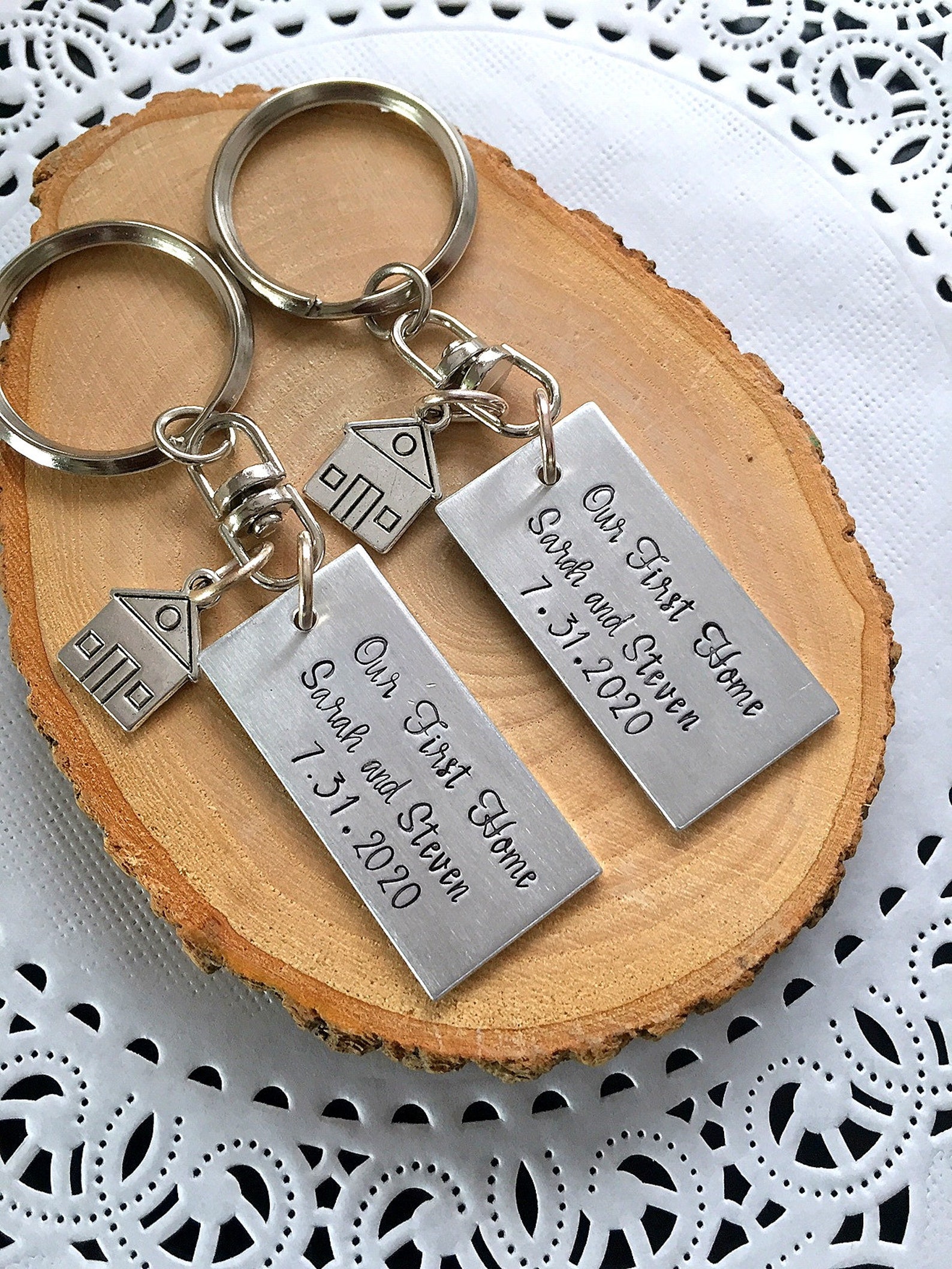 SET of TWO New Home Keychains Handstamped Keychains House - Etsy