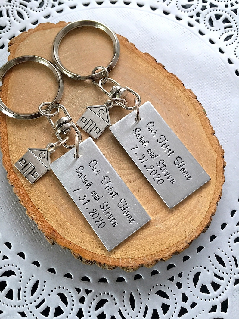 SET of TWO New Home Keychains Handstamped Keychains House - Etsy