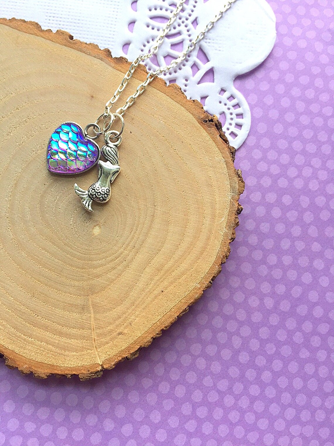 SET of FIVE, Mermaid Scale Charm Necklace, Mermaid Party Favor, Mermaid ...
