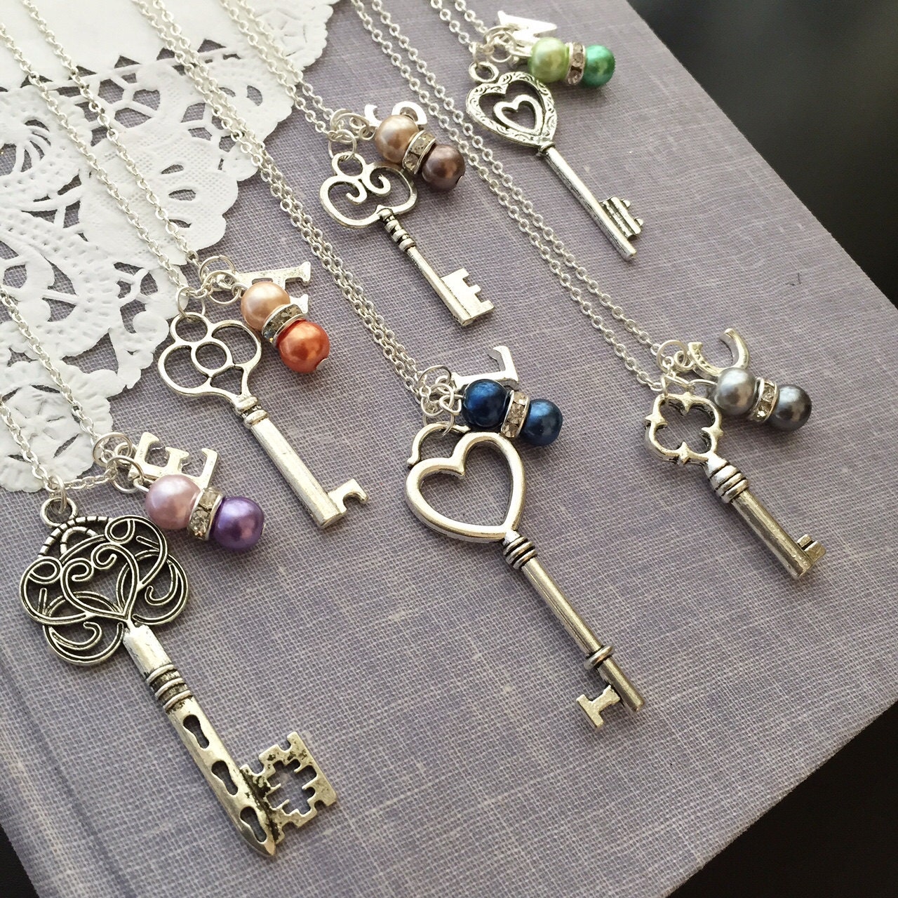 Skeleton Key, Pearl, Initial, Personalized, Bridesmaid, Thank You Gifts ...