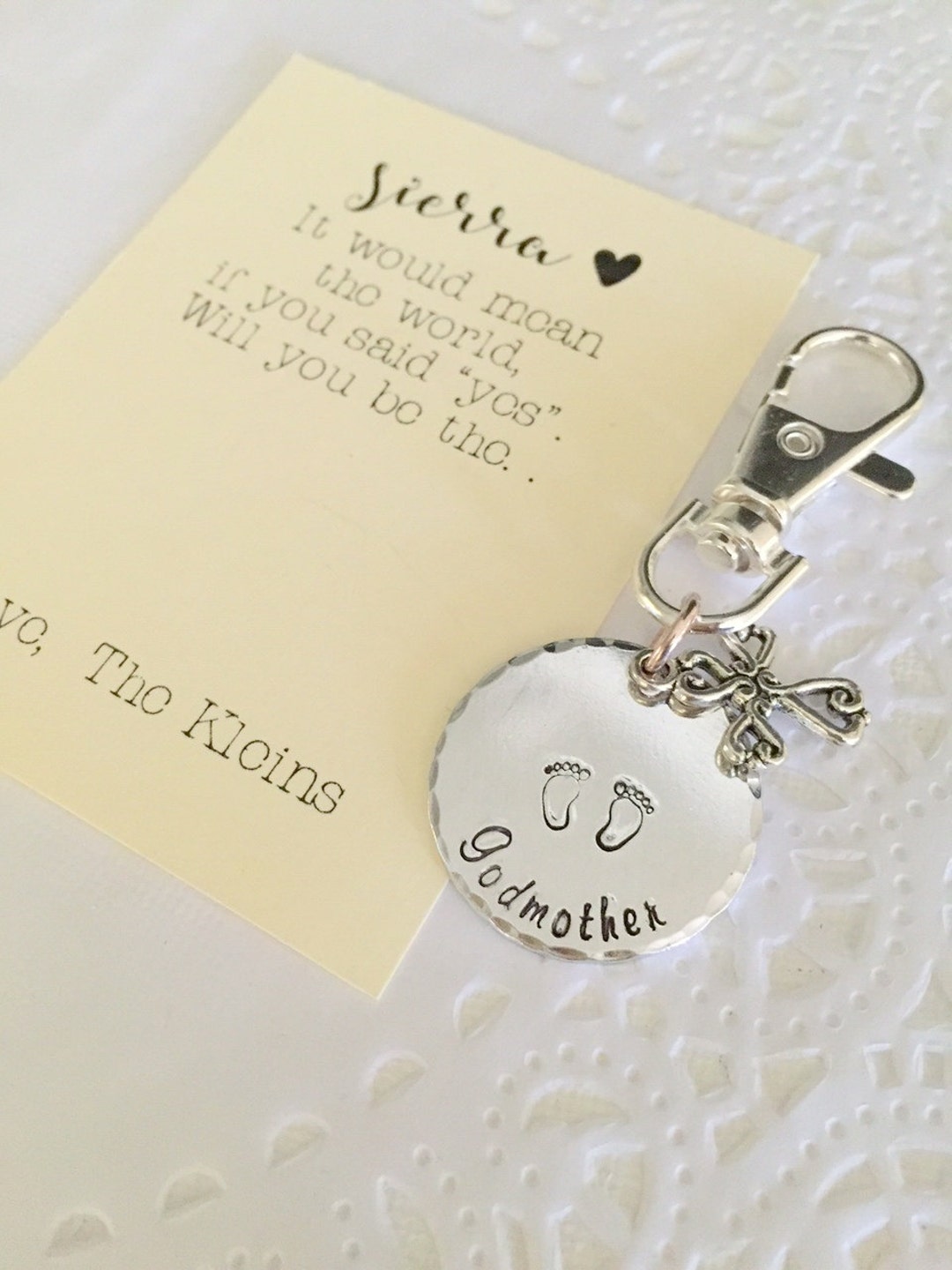 Godmother Keychain Ask Godmother Cross Keychain Baptism - Etsy