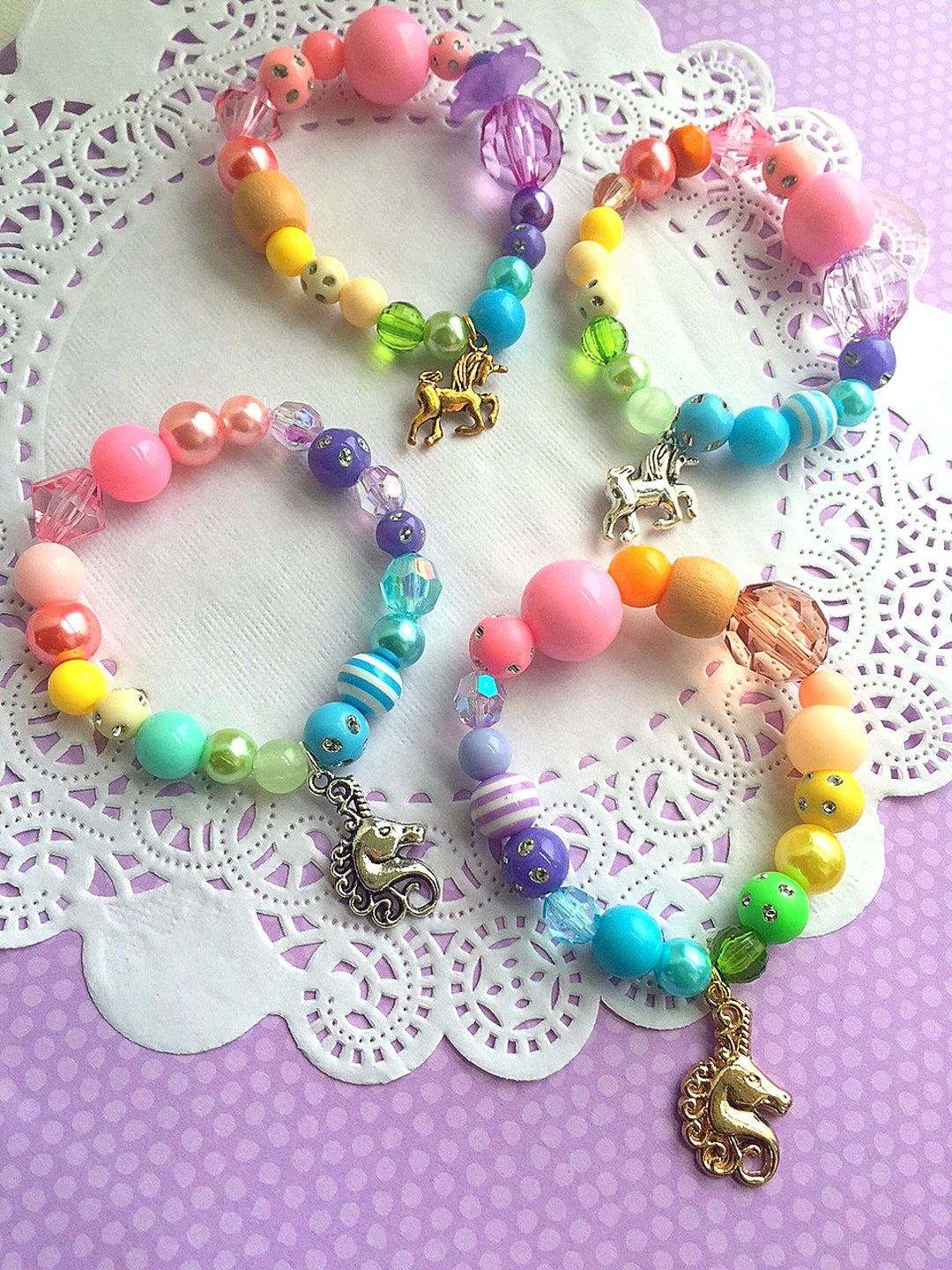 Pastel Unicorn Bracelet, Rainbow Jewelry, MISMATCHED Rainbow Bracelet ...