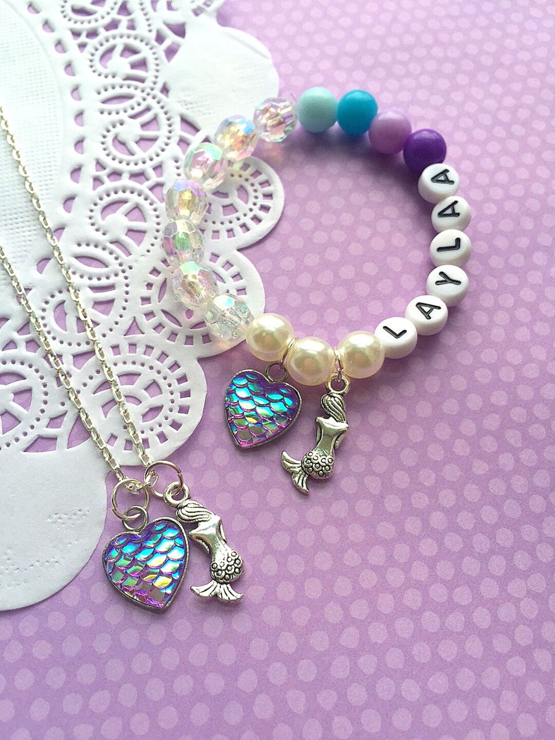 Necklace Bracelet Set, Mermaid Scale Charm Necklace, Mermaid Bracelet ...