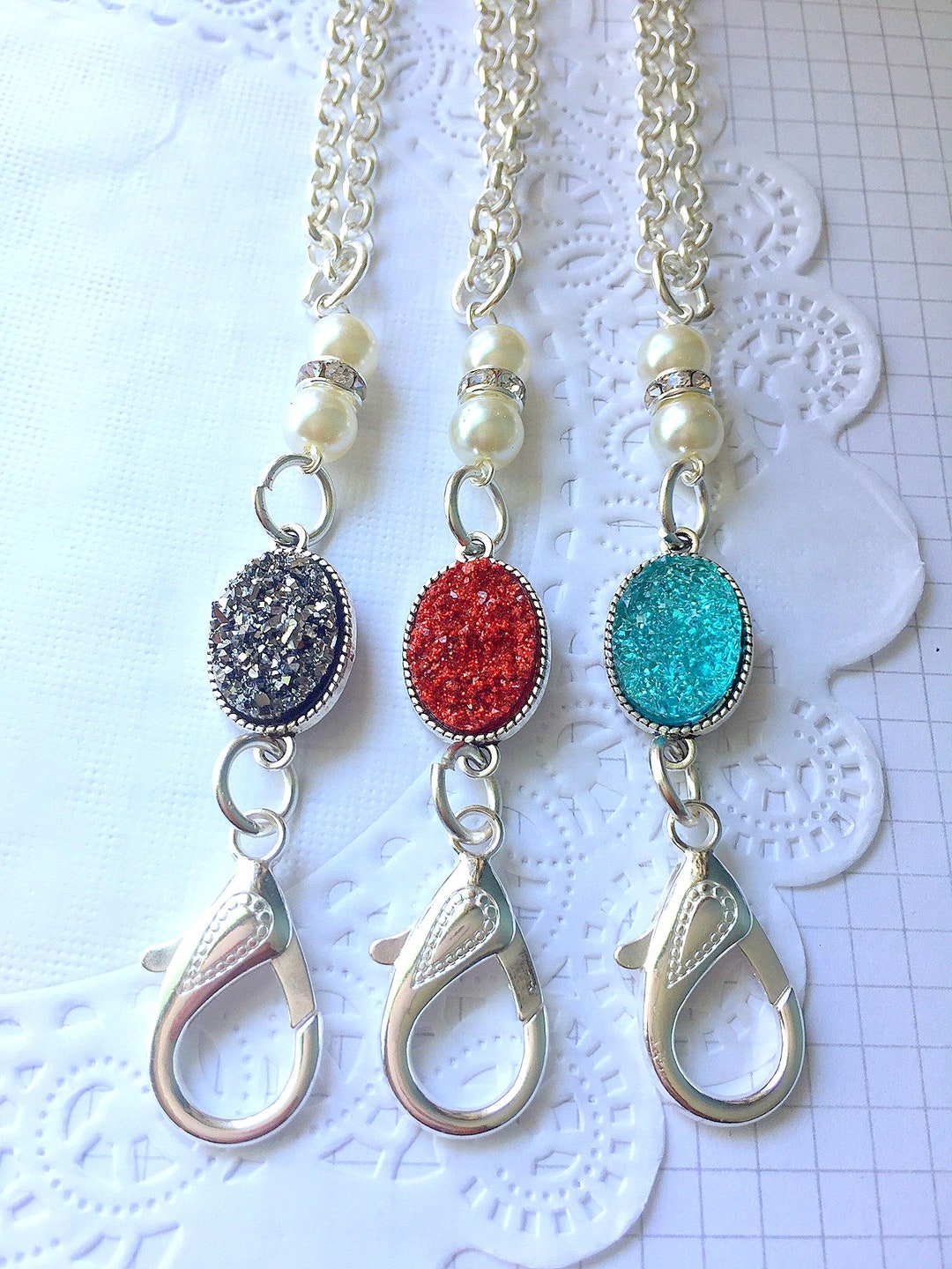 Resin Druzy Lanyard, Badge Holder, Lanyard Chain, Id Card Necklace, Id ...