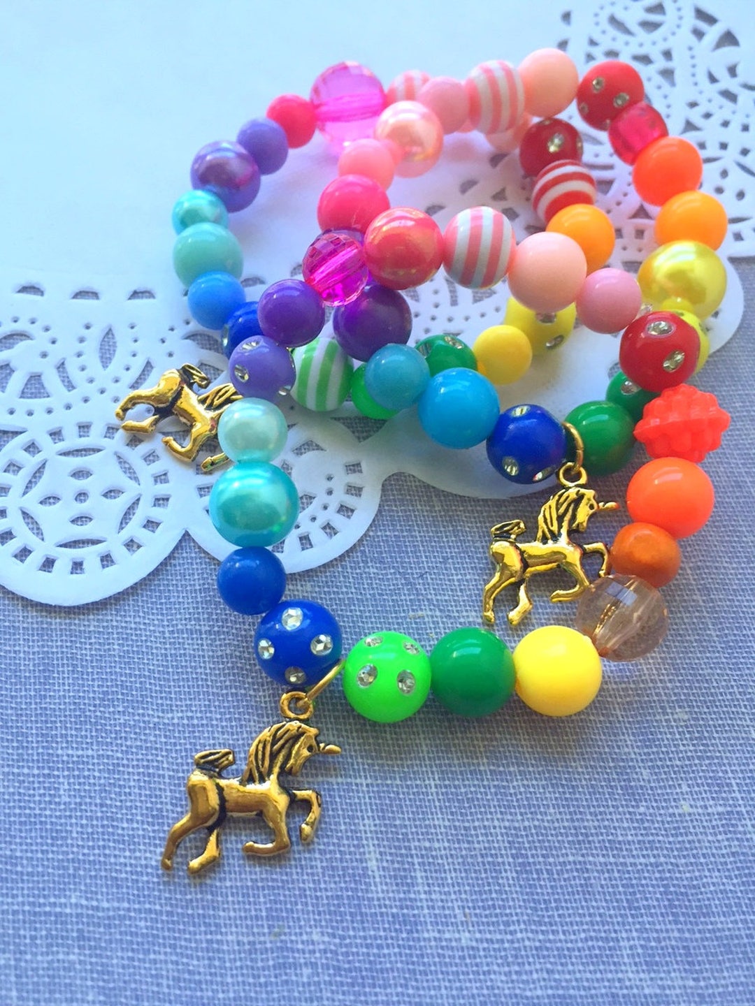 Unicorn Bracelet, Rainbow Jewelry, MISMATCHED Rainbow Bracelet. Gold ...