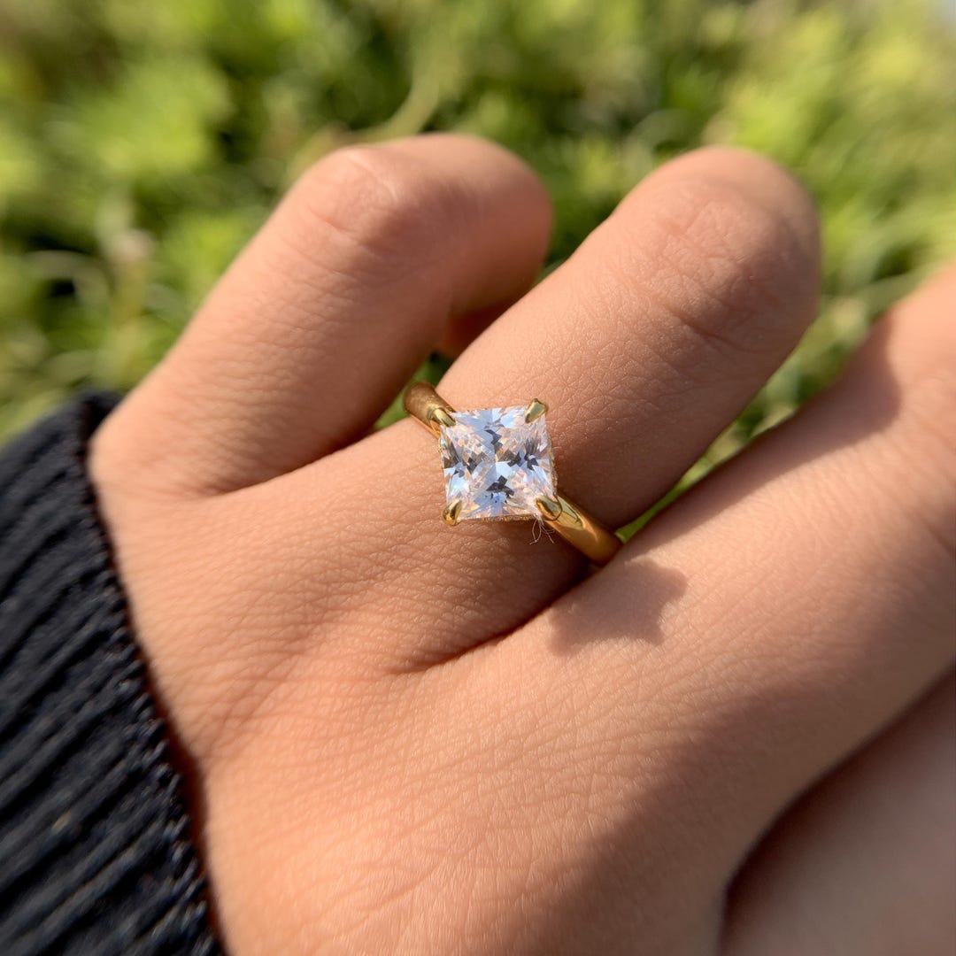 Princess Cut Moissanite Promise Ring | Sterling Silver Hidden Halo ...