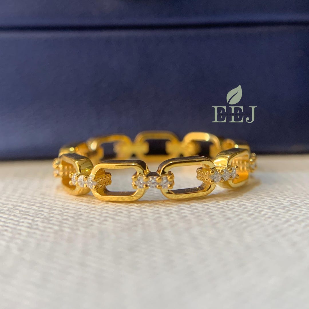 18k Solid Gold Chain Link Ring Women's Diamond Ring Diamond Cocktail ...