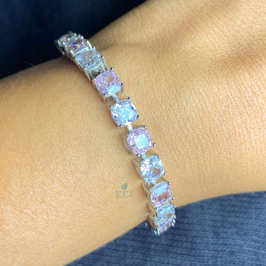 Moissanite Tennis Bracelet: Round Cut Silver Bridal Bracelet, Open Box ...