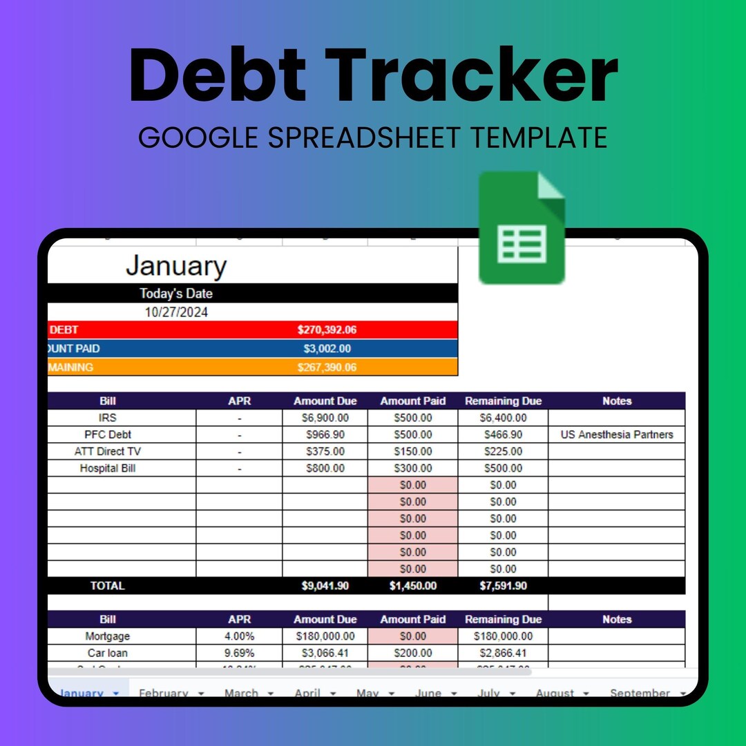 Debt Tracker Budget Planner Google Sheets Digital Download - Etsy