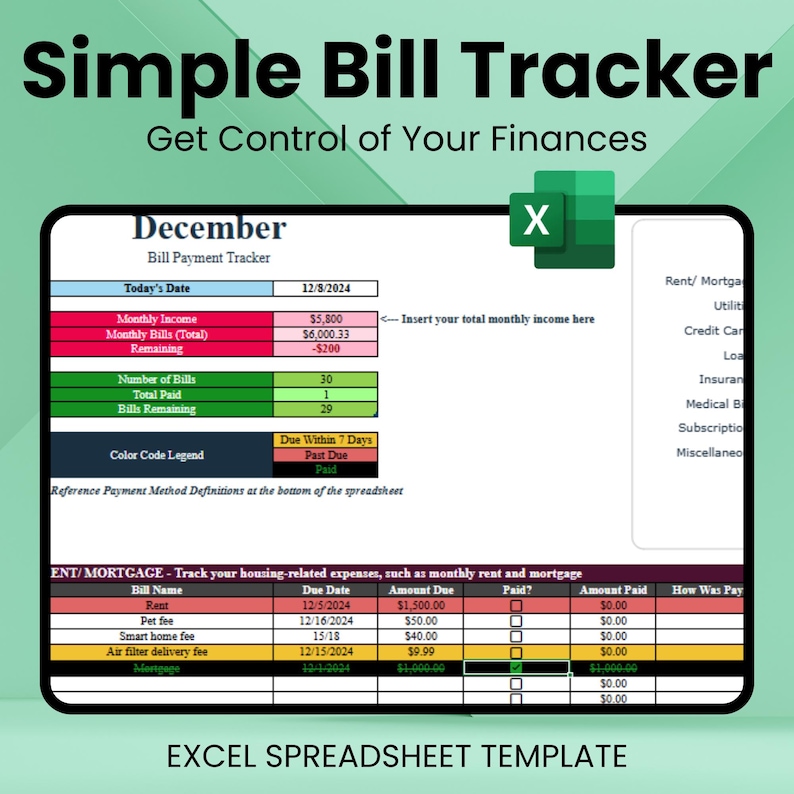 Budget Spreadsheet | Bill Tracker Excel Template | Budget Planner ...