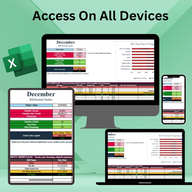 Monthly Budget Spreadsheet | Bill Payment Tracker Excel (digital ...