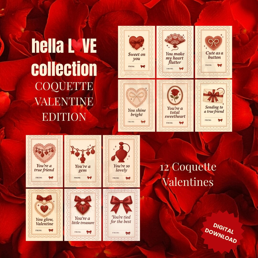 Red Coquette Valentine Cards – Printable Classroom Valentines With Bows ...
