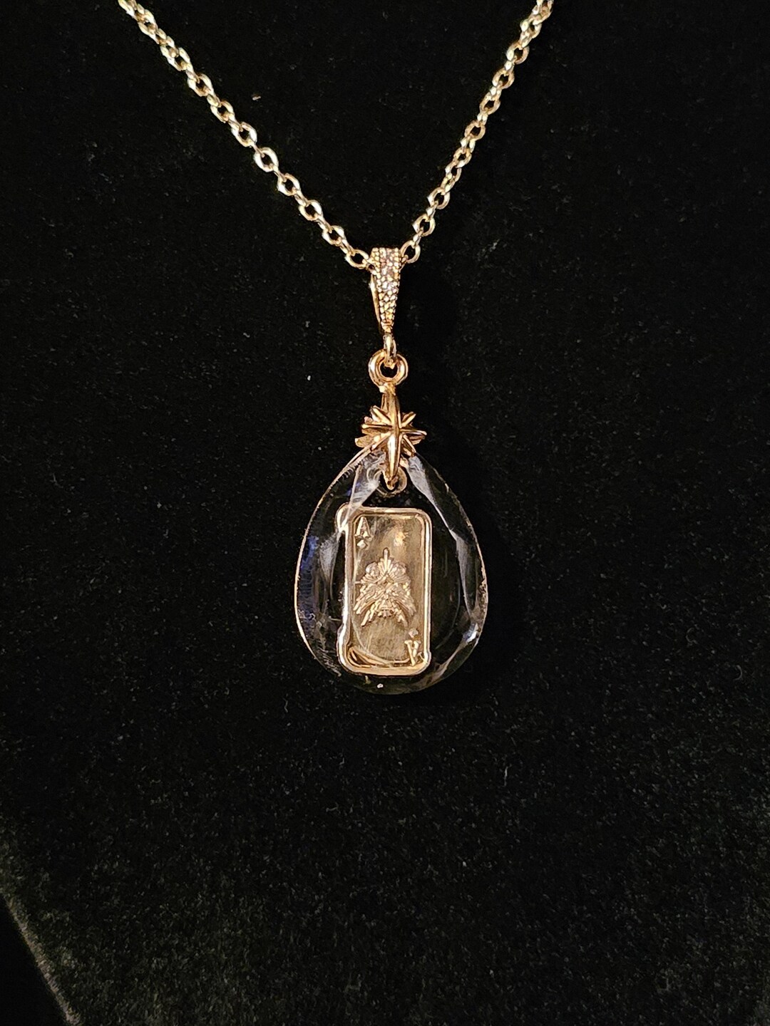 One of a Kind Gold Ace of Spades Resin Pendant With 14k Gold/cz Bale ...