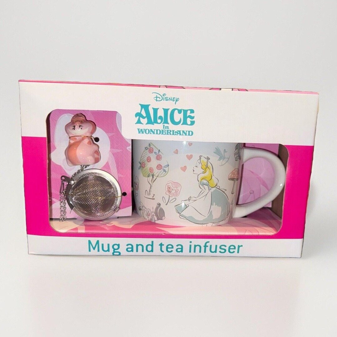 NIB DISNEY Alice in Wonderland Mug and Cheshire Cat Tea Steeper Infuser ...