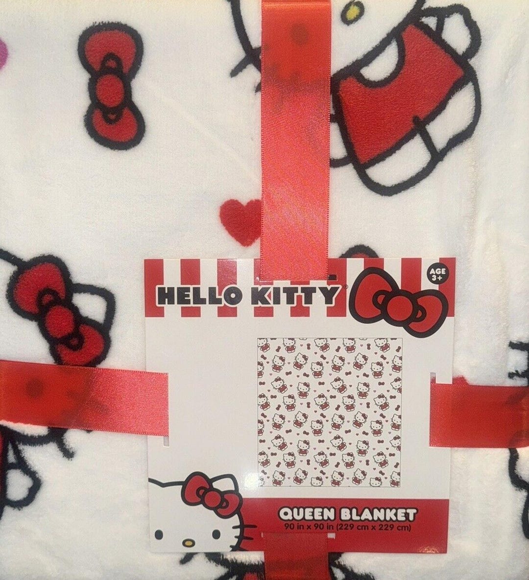 Sanrio Hello Kitty 90 X 90 QUEEN White Valentines Blanket Red & Pink ...