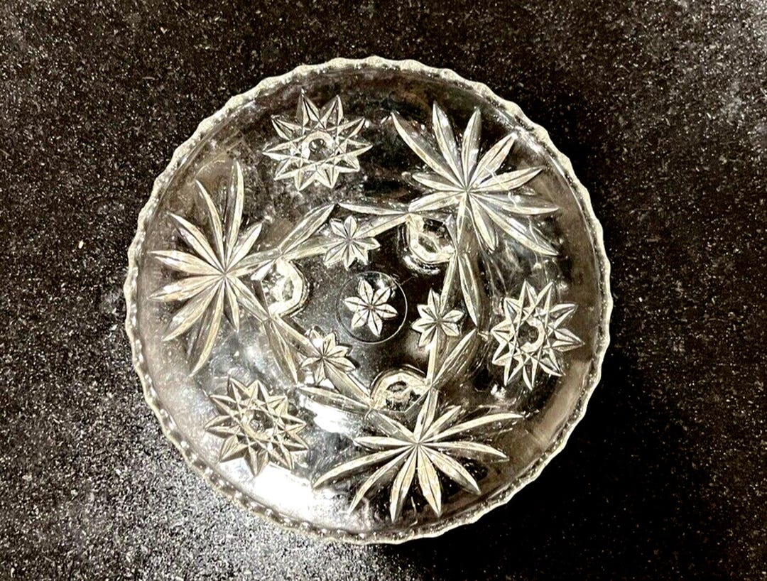 Vintage Anchor Hocking Prescut Glass Dish - Round Footed Open Clear ...