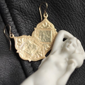 Hammered Gold Moroccan Earrings, Scrolled Gold Victorian Dangle Drops ...