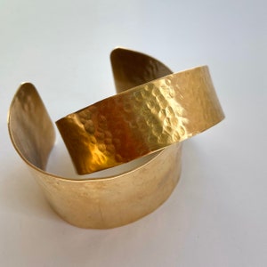 Wide Plain Brass Cuff, Simple Hand Hammered Big Gold Boho Bracelet ...