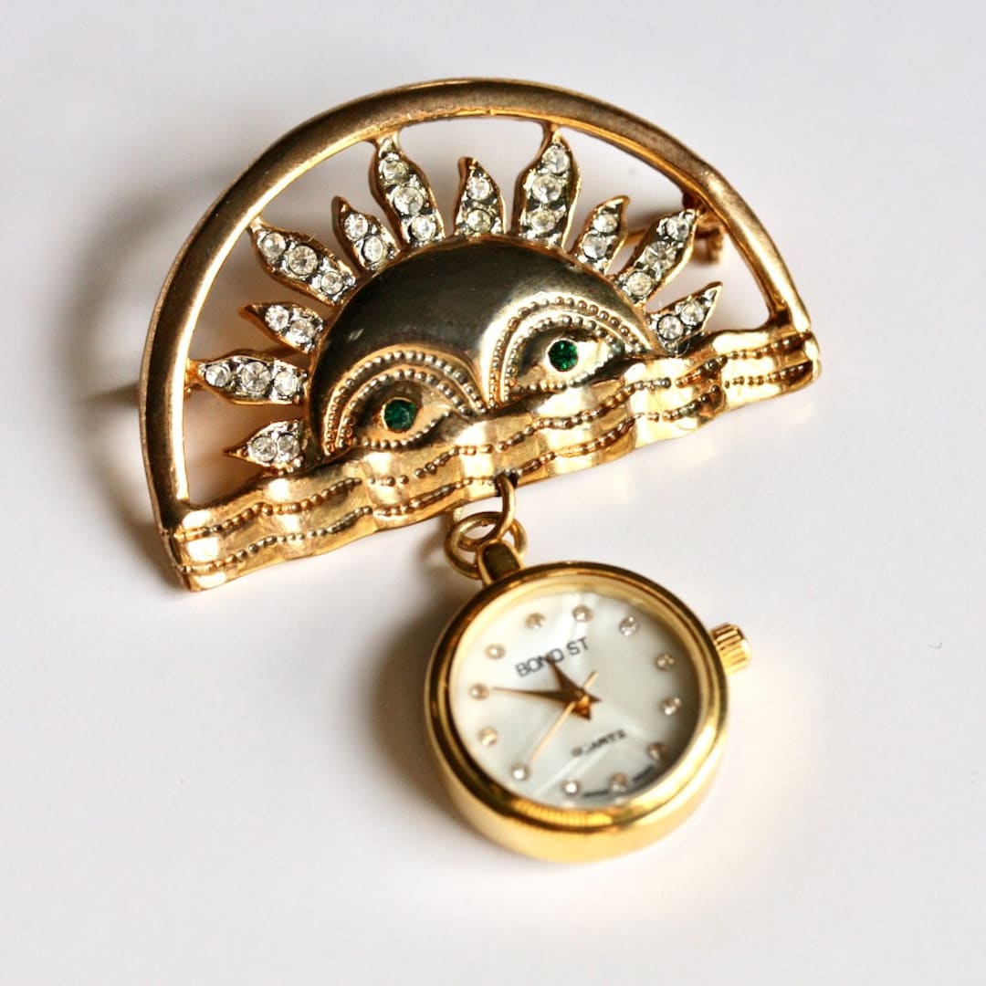Solar Eclipse Outfit Idea, Rhinestone Sun Lapel Watch, Unique Vintage ...