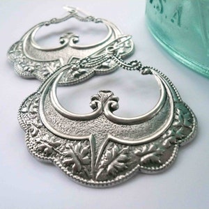 Big Boho Hoops, Bohemian Silver Hoops, Hippie Hoop Earrings, Botanical ...