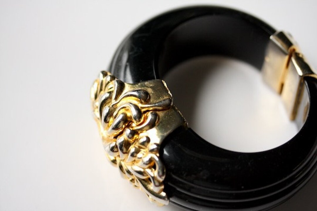 Huge Black Clamper Cuff Bracelet, Mafia Wife Style, Y2K Fashion Jewelry ...