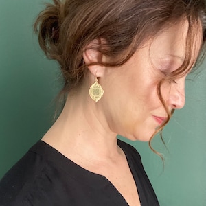 Hammered Gold Moroccan Earrings, Scrolled Gold Victorian Dangle Drops ...