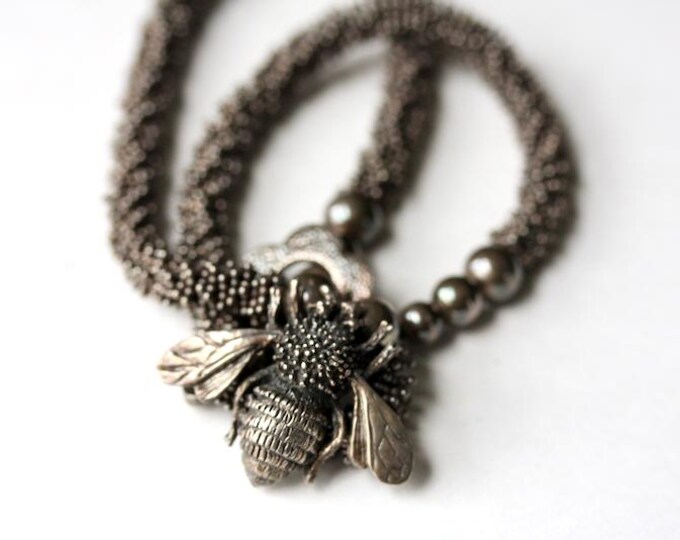 Vintage Sterling Silver Bee Necklace Bumble Bee Pendant Necklace on ...