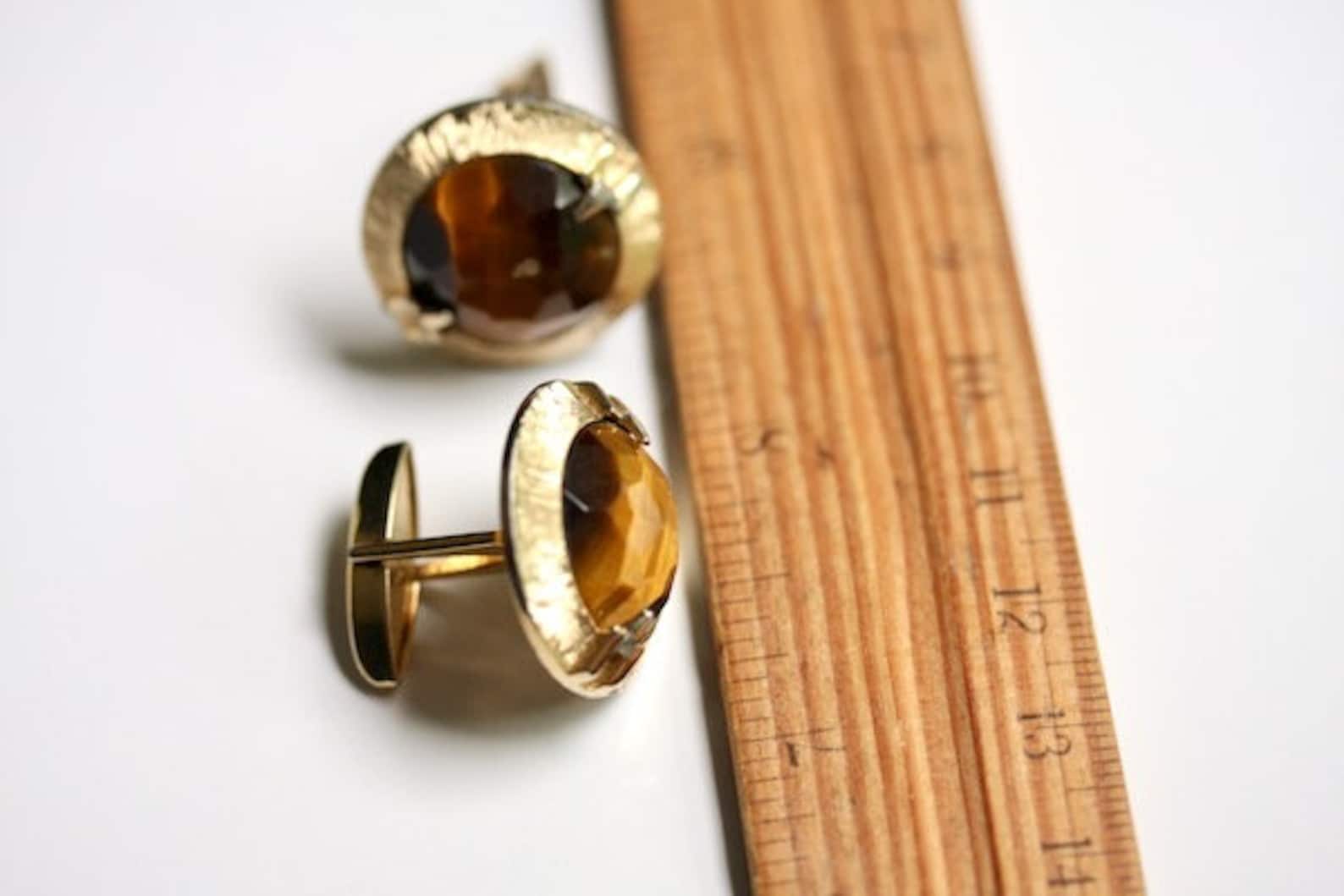 Brown Tigereye Cuff Links, Glowing Patented Vintage Cuff Links for Dad ...