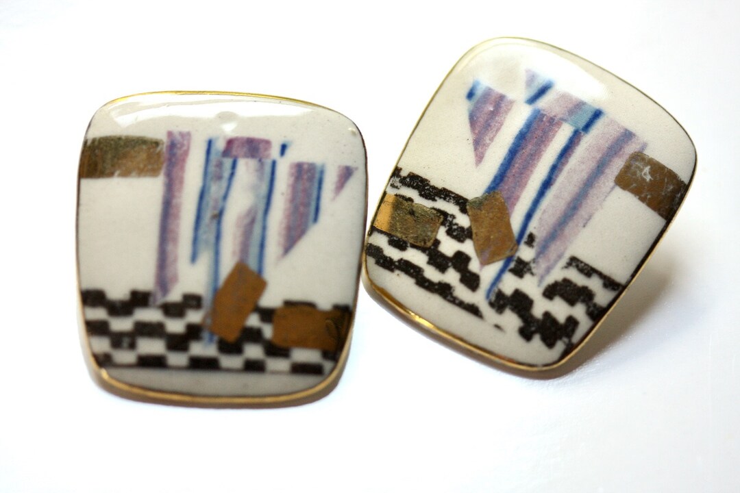 80s Checkerboard Black and White Post Earrings Big 1980s - Etsy