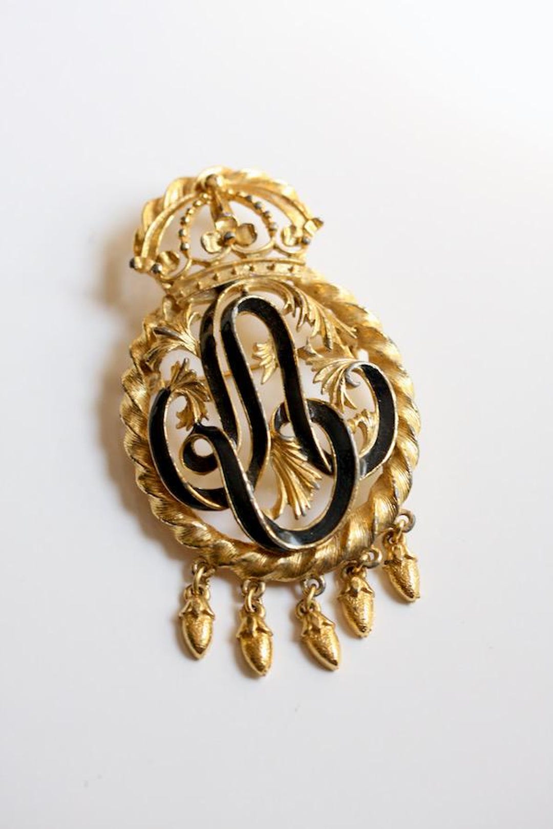 Late Century Renaissance Revival Brooch XL Big Vintage Black and Gold ...