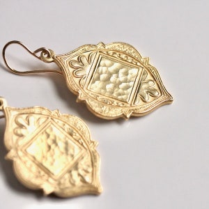 Hammered Gold Moroccan Earrings, Scrolled Gold Victorian Dangle Drops ...