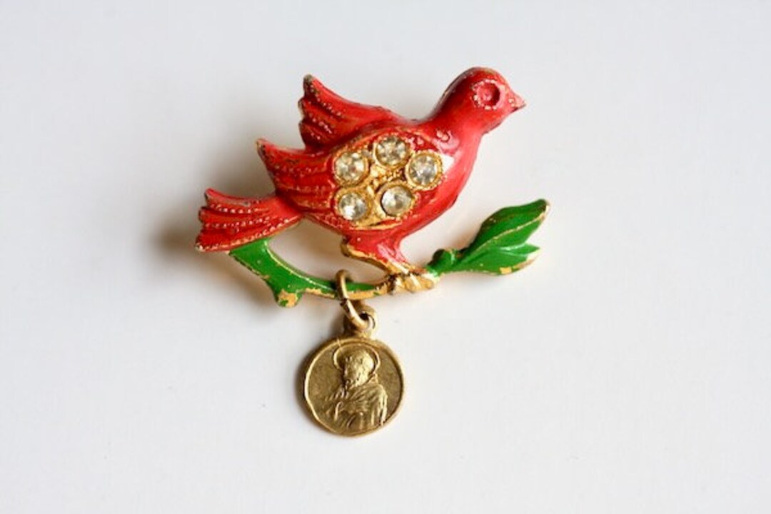 Red Robin or Cardinal Catholic Pin of Protection, Italian Ricordo ...