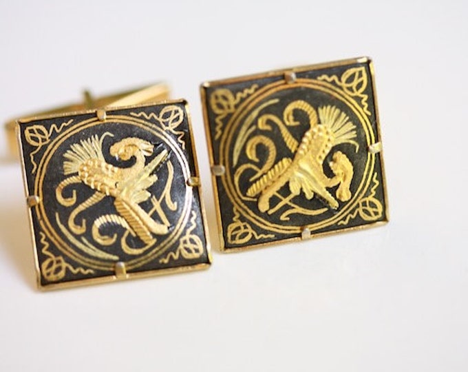 Vintage Damascene Cuff Links for Dad or Single Mom, Fantasy Monster ...
