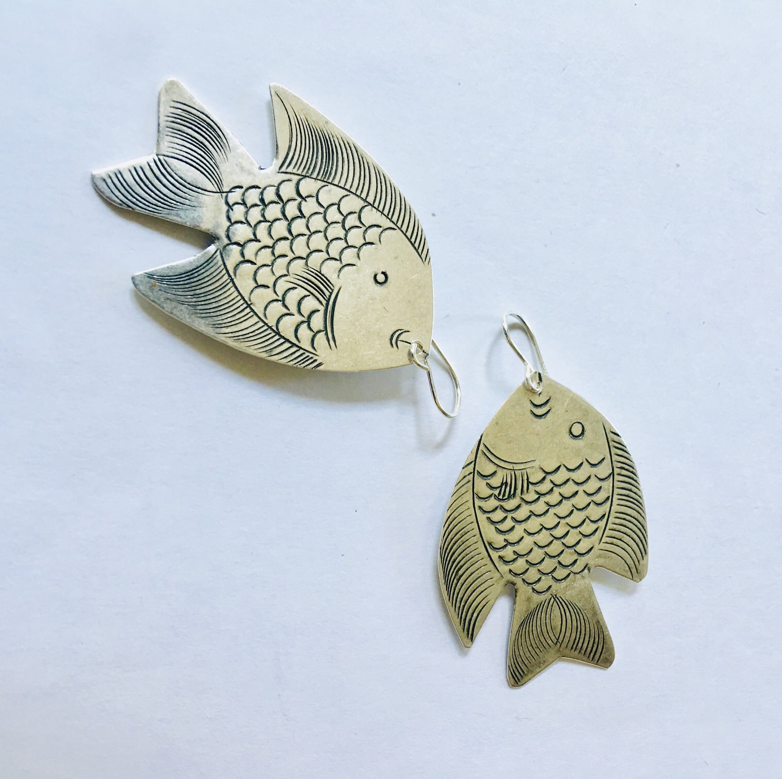 Silver Fish Earrings Large Lightweight Silver Dangles Fisherman Jewelry ...