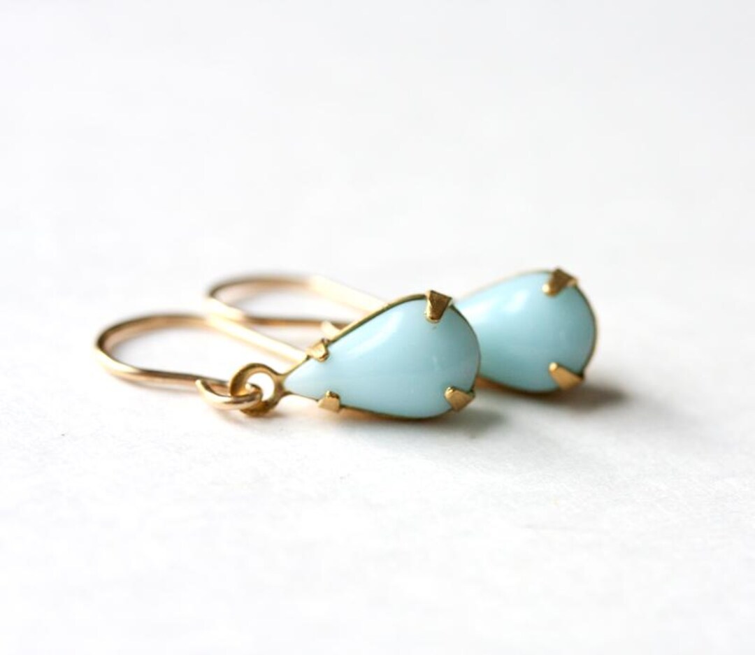 Tiny Turquoise Blue Earrings Dainty Baby Blue Dangle Earrings Small ...