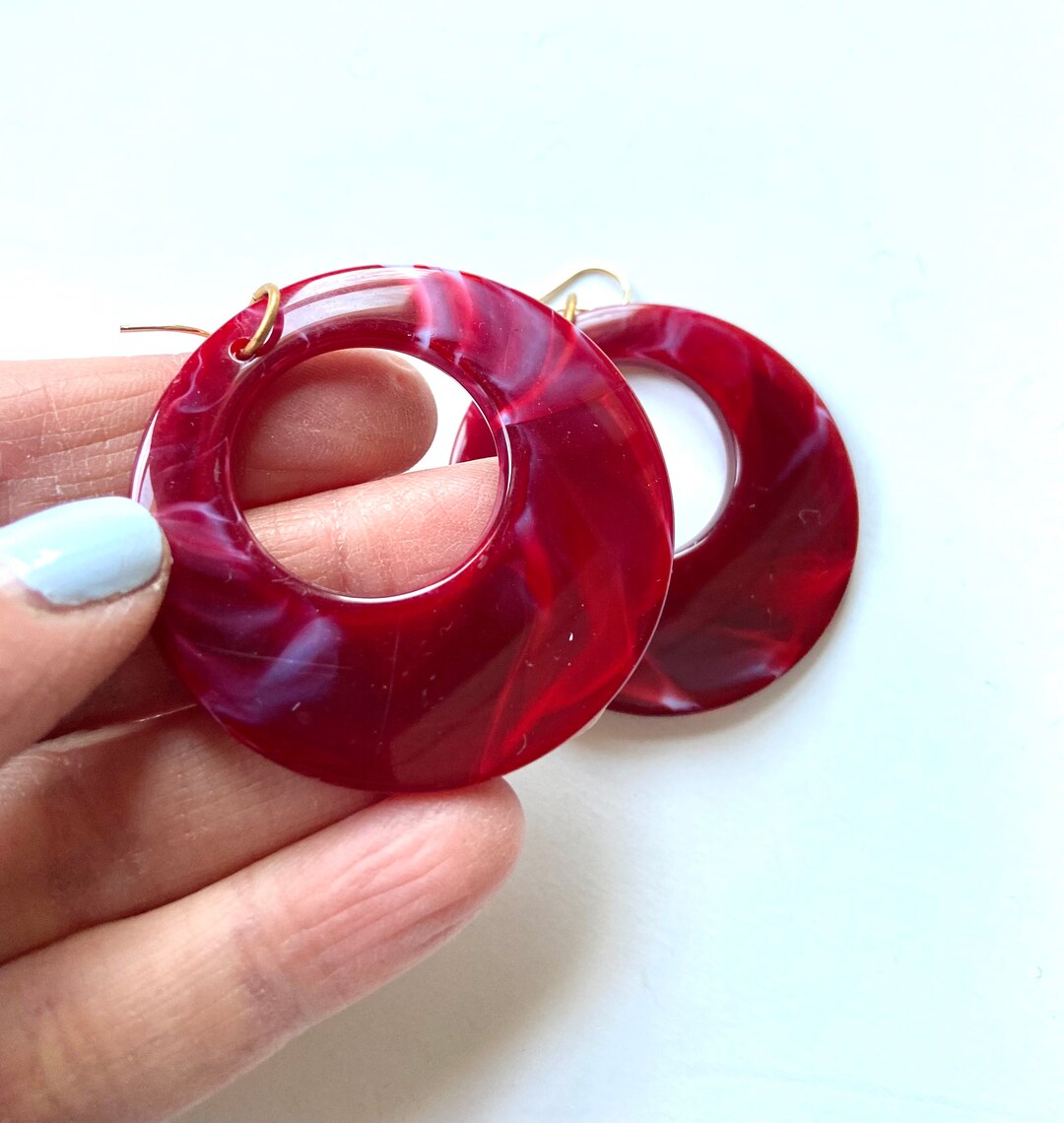 Marbled Red Statement Hoop Earrings, Big Wine Red Hoops, Staple ...