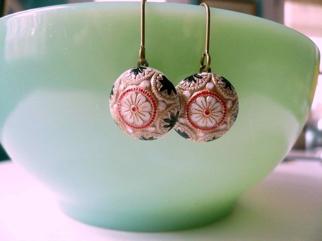 Delicate Mosaic Earrings, Red Black Gold Playing Card Earrings, Diva ...