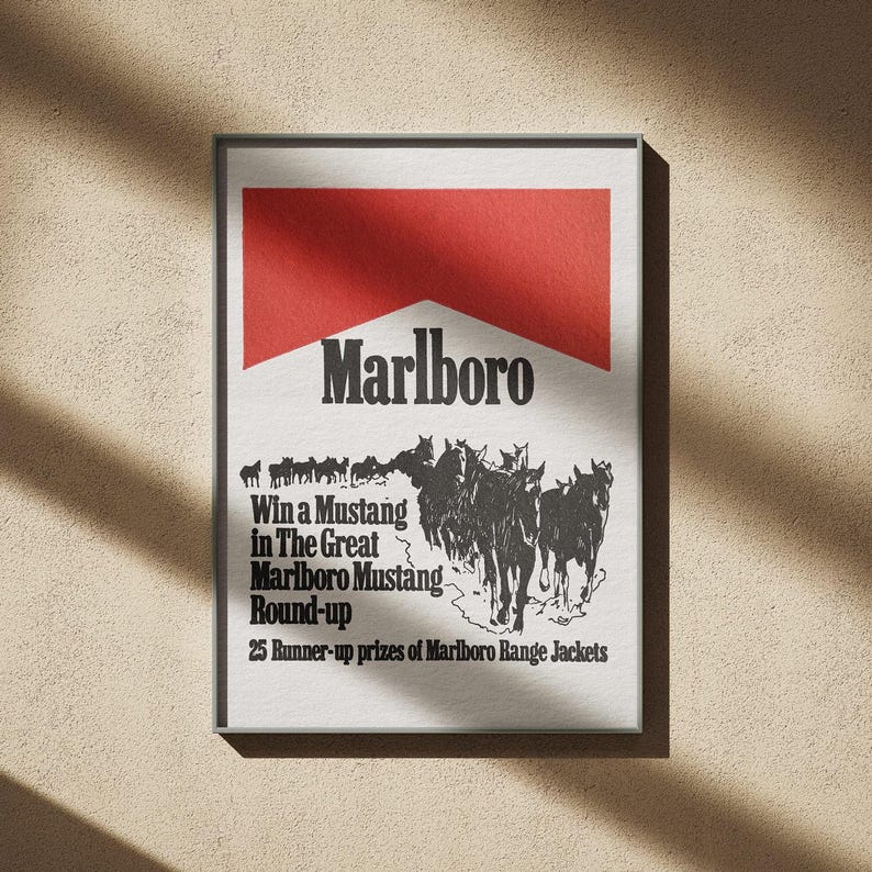 Marlboro Mustang Vintage Wall Art Poster - Nostalgic Decor - Vintage ...