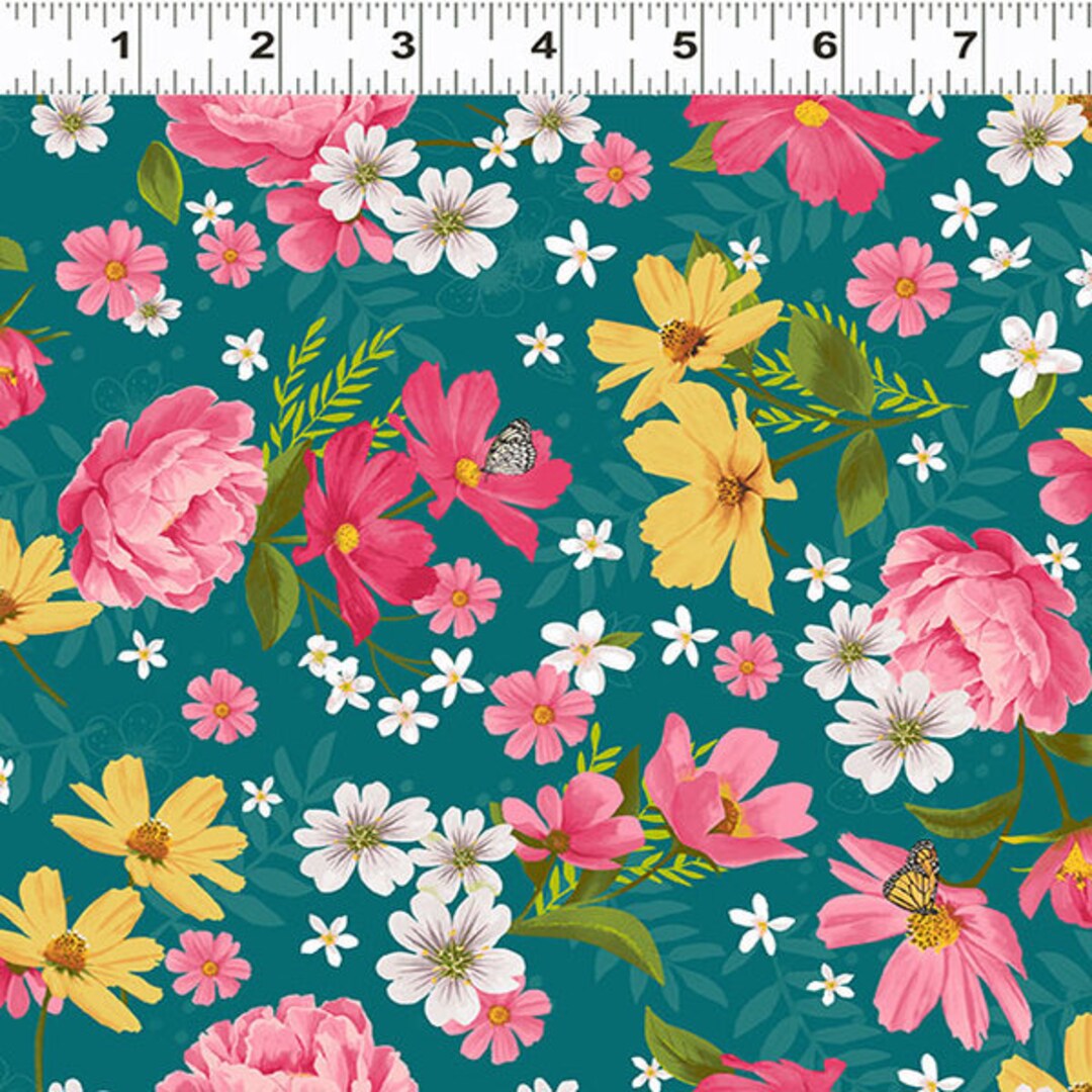 PEACOCK GARDEN by Clothworks Fabrics, Mixed Floral #3149-105 - Etsy