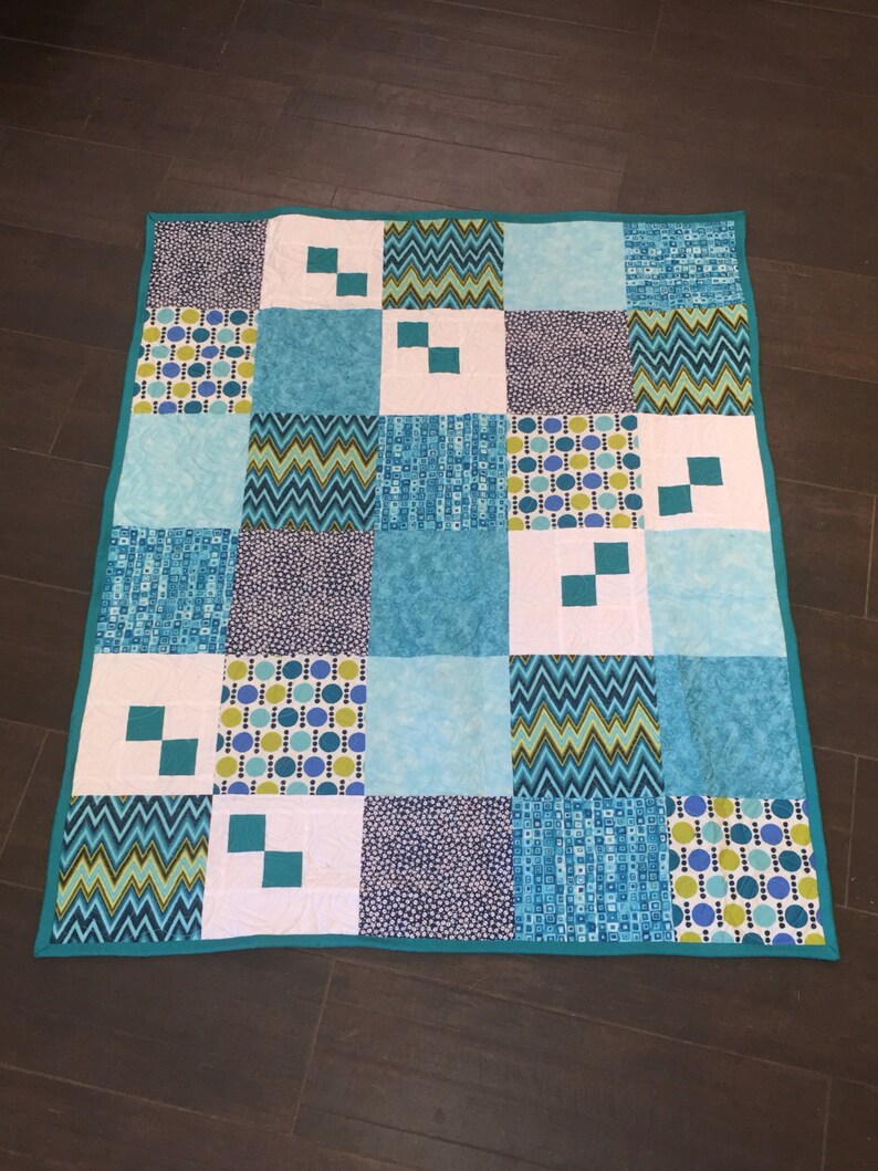 MODERN TEAL BLUE Handmade Quilt Cotton Fabrics Navy and - Etsy