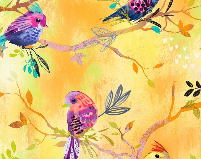 End of Bolt - YELLOW BIRDS on Branches Digitally Printed -14992-YELLOW ...