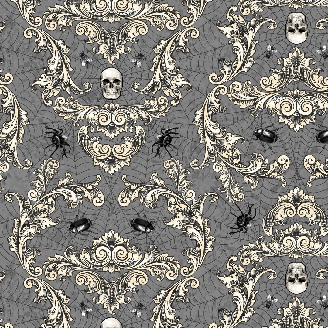 End of Bolt - CREEPY CRAWLEY DAMASK Dark Grey by Wilmington Prints ...