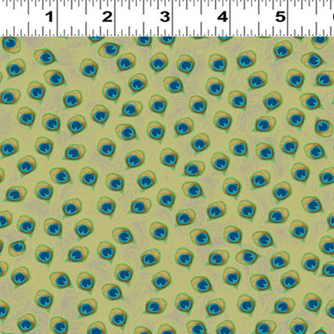 PEACOCK GARDEN by Clothworks Fabrics, Feather Dot With Olive Background ...