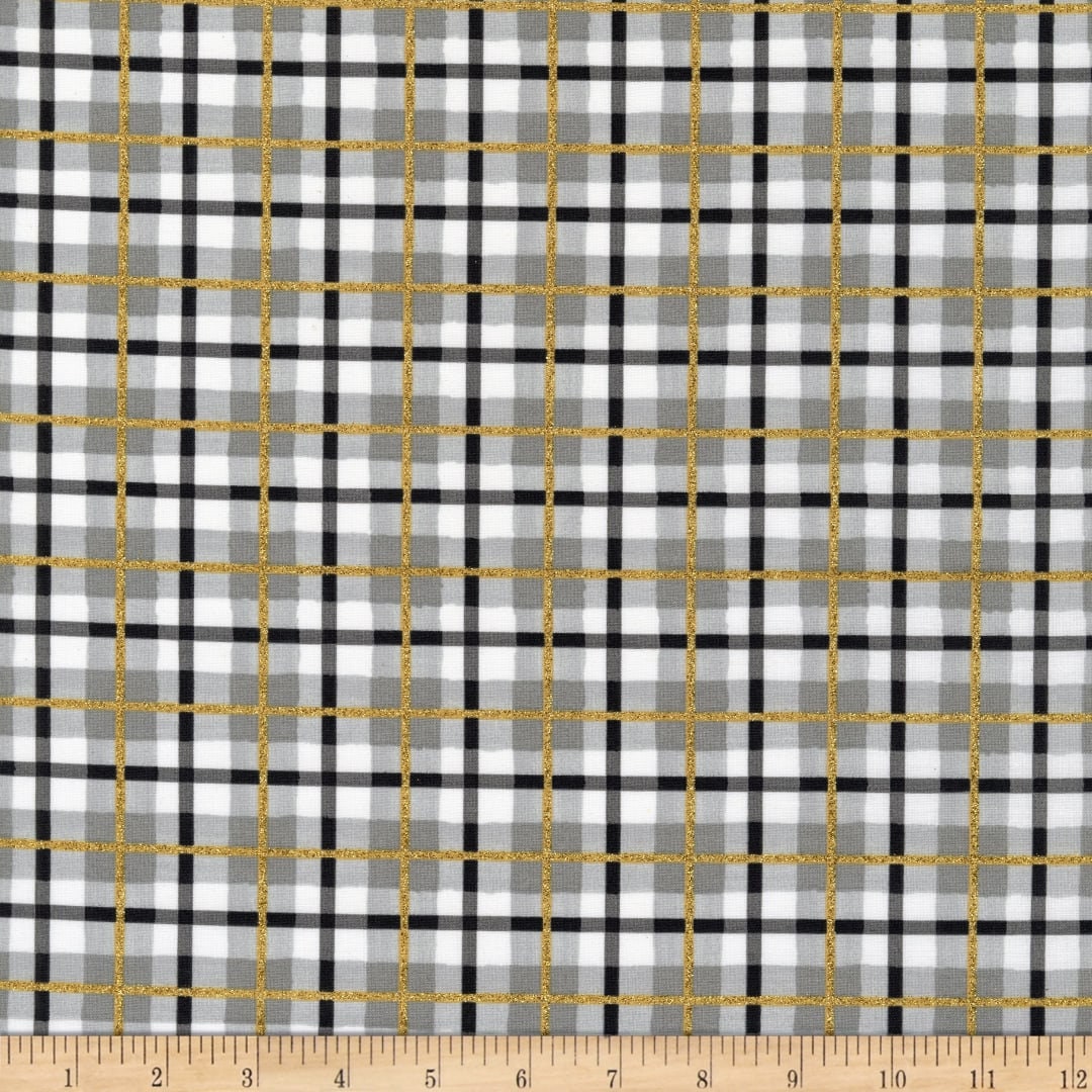 PEACE ON EARTH - Black, White and Gold Plaid by 3 Wishes Fabrics ...