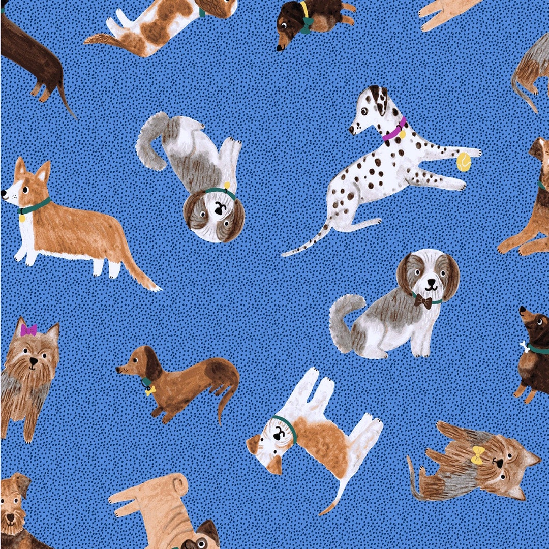 UPTOWN DOGS by Clothworks Fabrics, Tossed Dogs on Blue - Puppy - Etsy