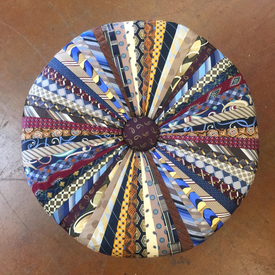 TIE TUFFET - Handmade Tuffet 18" Round - One of a Kind - Ottoman - Foot ...