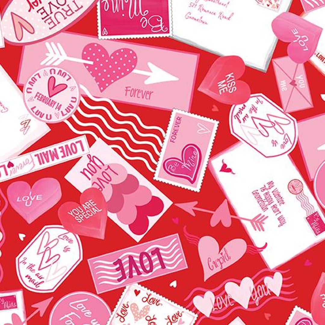 BE MY GNOMIE, Love Letters on Red by Benartex Fabrics, Valentines Love ...